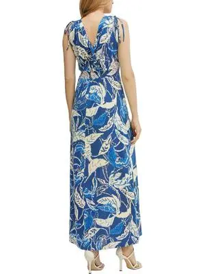 MORGAN Leaf-print Sleeveless Maxi Dress - Blue