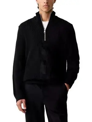 Marc O'polo Ribbed-knit Half-zip Sweater Black