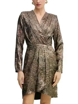 MORGAN Snake-print Wrap-style Mini Dress - Brown