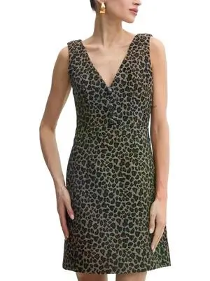 MORGAN V-neck Button Mini Dress - Neutrals