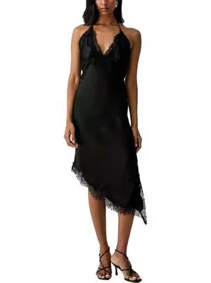 Bardot Lace-trim Asymmetric Dress Black