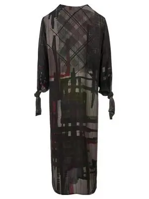 Y’s Abstract-print Tie-detail Midi Dress - Black