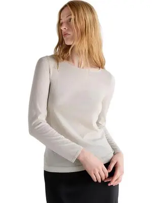 Quince Women's Cashmere Silk Sparkle Wide Neck Sweater Porcelain Luster