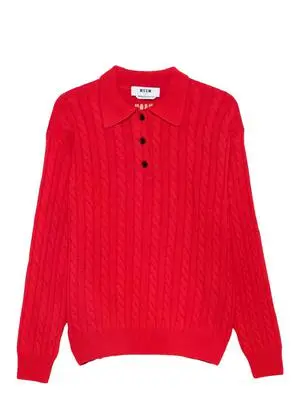 MSGM Cable-knit Polo Sweater - Red