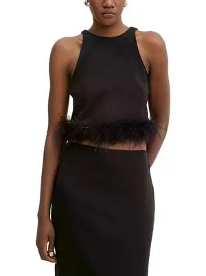 HAVEONE Feather-trim Cropped Top - Black