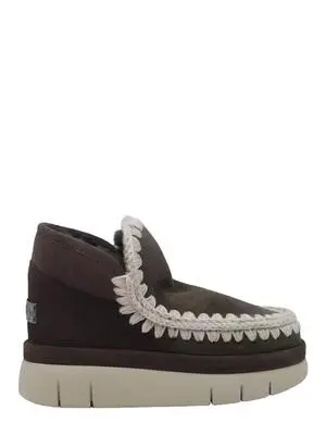 Mou Eskimo Bounce Crochet-trim Platform Ankle Boots - Brown