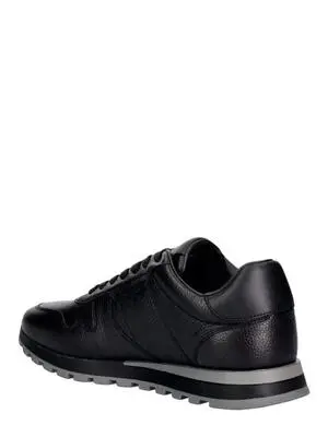 BALDININI Logo-embossed Grained Leather Sneakers - Black