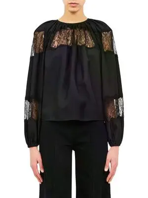 Ulla Johnson Bess Lace-trimmed Silk Blouse Black