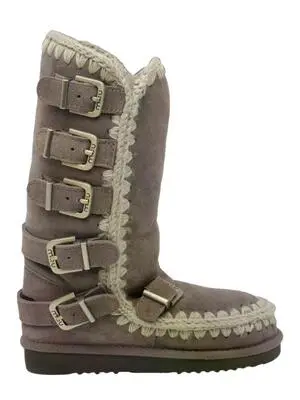 Mou Eskimo Buckle-fastening Crochet-trim Boots - Grey