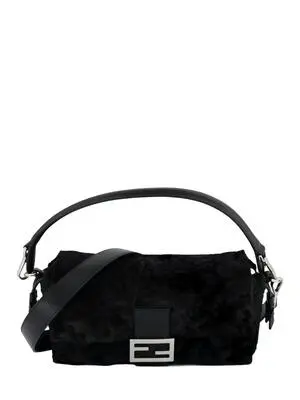 Fendi Baguette Soft Calfhair Shoulder Bag Black
