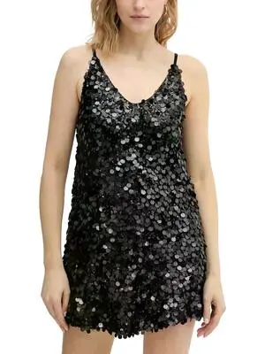 HAVEONE Sequin-embellished V-neck Mini Dress - Black