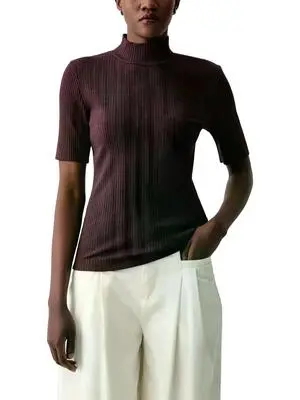 Marc O'polo Ribbed-knit Short-sleeve Top - Brown