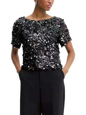 HAVEONE Sequin-embellished Short-sleeve Top Black