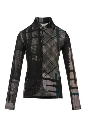 Y’s Abstract-print Button-up Cardigan - Black