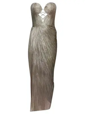 MARIA LUCIA HOHAN Amisha Lace-up Pleated Maxi Dress Gold