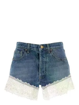 Alanui Romance Lace-trim Denim Shorts - Blue