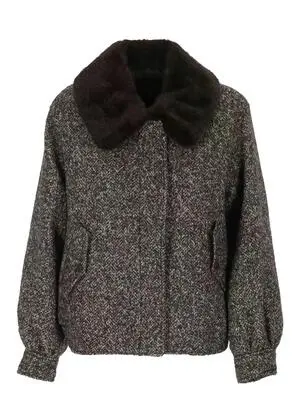 THELAURENT Faux-fur Collar Marl-effect Bomber Jacket - Brown
