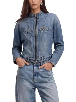 NOCTURNE Stand Collar Denim Jacket - Blue