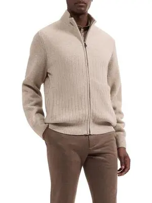 Bugatchi Full Zip Sweater - Cobblestone