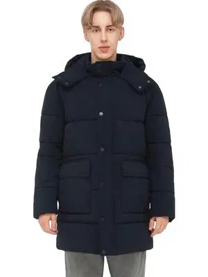 ROKKA&ROLLA Hudson Hooded Mid-length Puffer Jacket - Navy