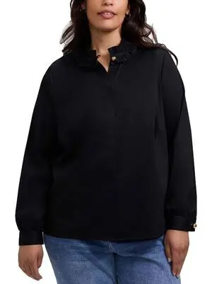 Foxcroft Colette Ruffle Long Sleeve Matte Sateen Shirt - Black