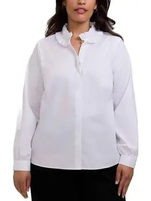 Foxcroft Colette Ruffle Long Sleeve Matte Sateen Shirt - White