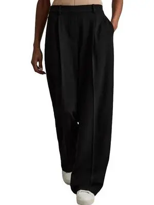 REISS Eden Pleated Wide Leg Pants - Black