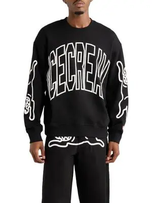 ICECREAM Coffee Oversize Cotton Crewneck Sweatshirt - Black