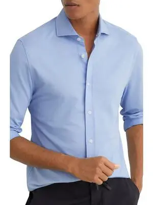 REISS Monaco Slim Fit Stretch Jersey Shirt - Soft Blue