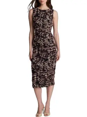 KENNETH COLE Ruched Sleeveless Midi Dress - Blackmulti