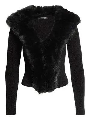 NAKED WARDROBE Faux Fur Collar Cardigan