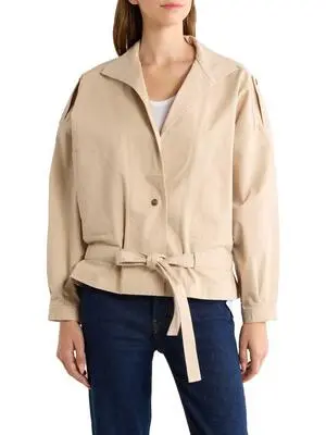 RE/DONE Debbie Cotton Blend Tie Waist Jacket - Khaki