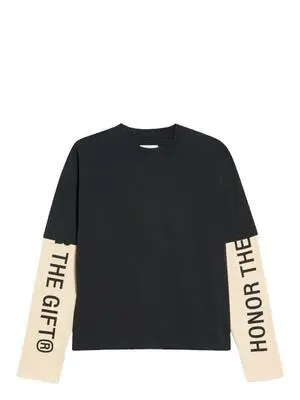 HONOR THE GIFT Honor Double Sleeve Cotton T-shirt Black