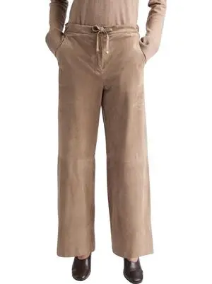Max Mara Tempio Suede Straight Leg Leather Pants - Colonial