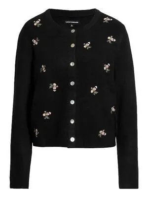 Lucky Brand Floral Embroidered Cardigan - Caviar