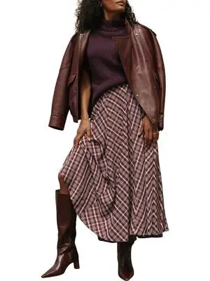 Mint Velvet Checked Midi Skirt - Brown