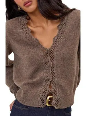 NOBODY'S CHILD Openwork Trim Wool Blend Cardigan