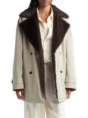 Alexander Wang Faux Fur Collar Oversized Trench Coat - Stone