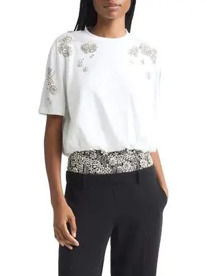 Cinq À Sept Davini Crystal Ivy Bubble Hem Top - White