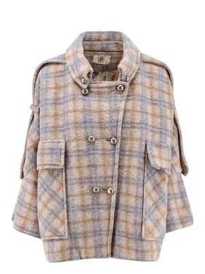 BYE FIRENZE Madras Wool Blend Caban - Beige