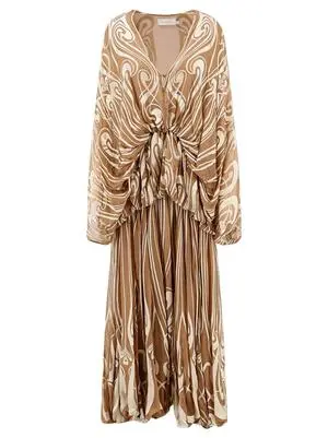 Zimmermann Momentum Burnout Bubble Gown Silk Dress Brown