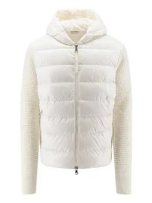 Moncler Nylon Jacket With Wool And Cashmere Blend Sleeves - White