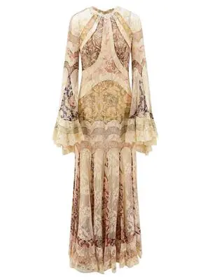 Zimmermann Valiant Panelled Gown Silk Dress - Beige