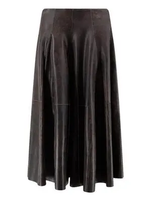 ALYSI Leather Midi Skirt - Brown