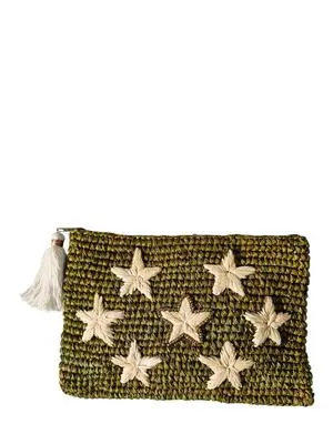 OHSUN Gold Starr Raffia Clutch Olive - Green