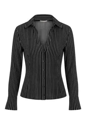 ALICE + OLIVIA Freya Pinstripe Button-down Blouse