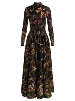 ALICE + OLIVIA Chara Forest-print High-neck Maxi Dress