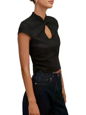 EVER NEW Ayla Keyhole Linen Top - Black