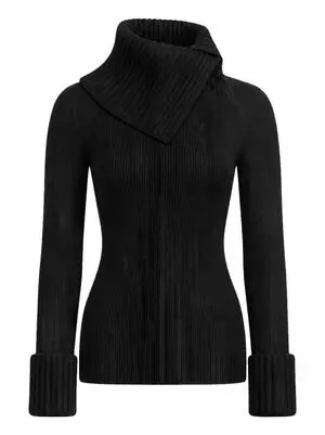 Sportmax Asymmetric-collar Ribbed-knit Sweater Black
