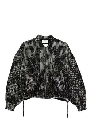 QUETSCHE Houndstooth-pattern Floral-print Jacket - Black